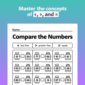 Comparing 2 Digit Numbers Worksheets Greater Than, Less Than, & Equal ...
