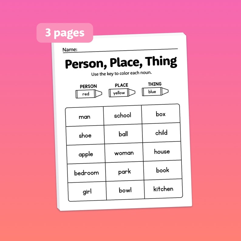 Common Nouns Worksheets | Person, Place, Thing | 1st Grade Noun ...