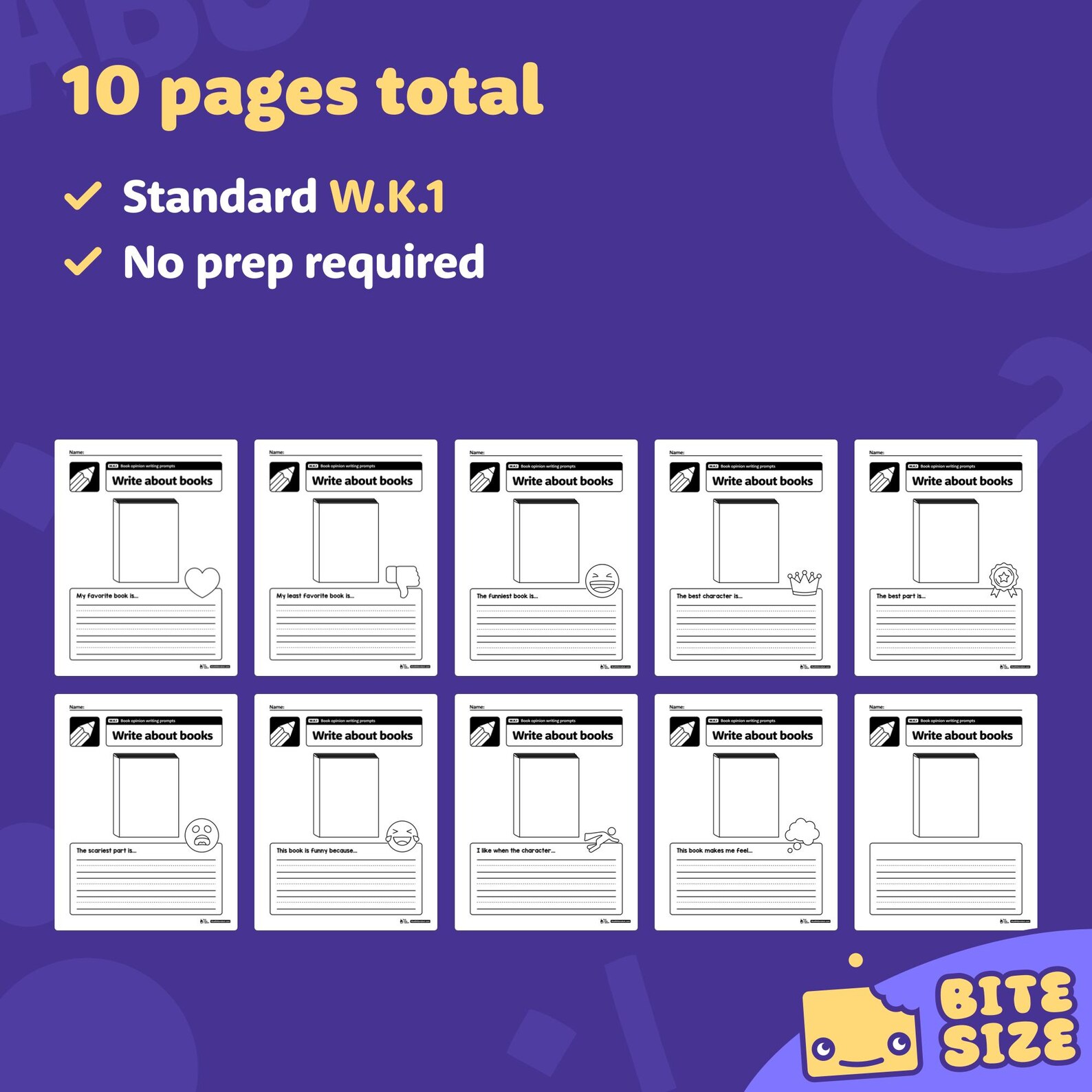 Kindergarten Book Opinion Writing Prompts, W.K.1 Reading Comprehension ...