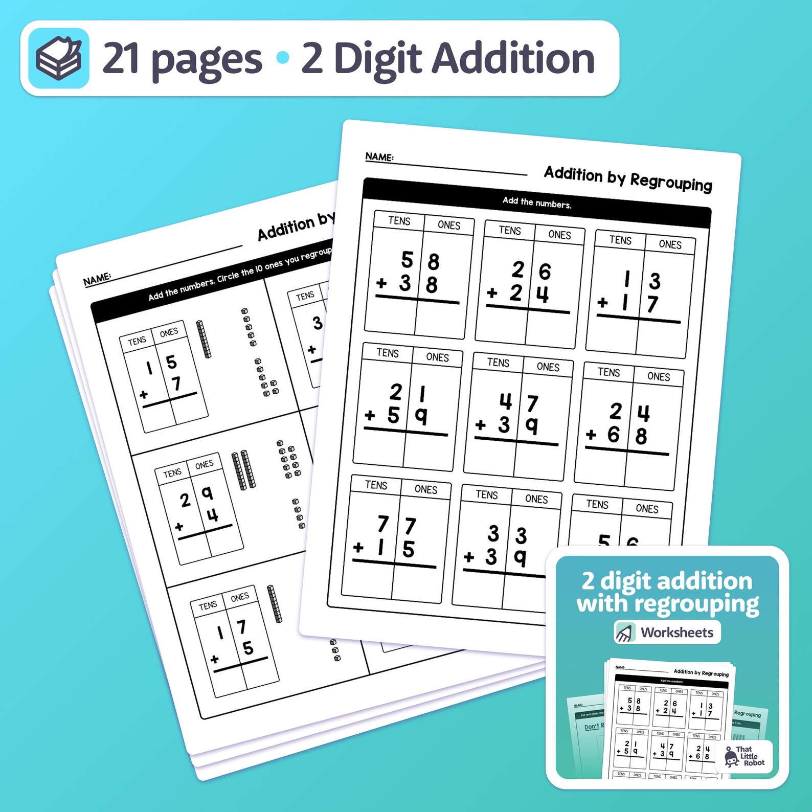 No Prep Addition With Regrouping & Subtraction With Regrouping Bundle ...