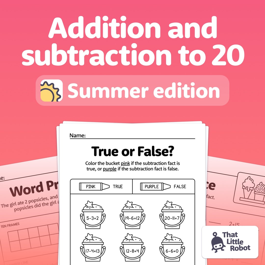Summer Addition & Subtraction Within 20 Worksheets | Fun 1st Grade ...