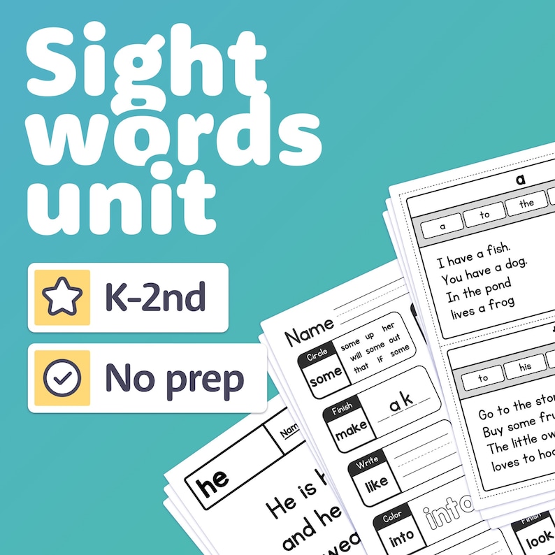 No Prep Sight Words Unit | Kindergarten, 1st, 2nd Grade Sight Word ...