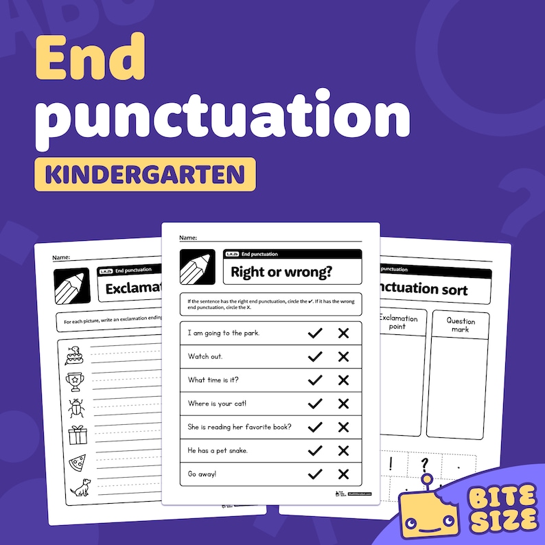 End Punctuation Worksheets & Centers Kindergarten Ending Punctuation ...