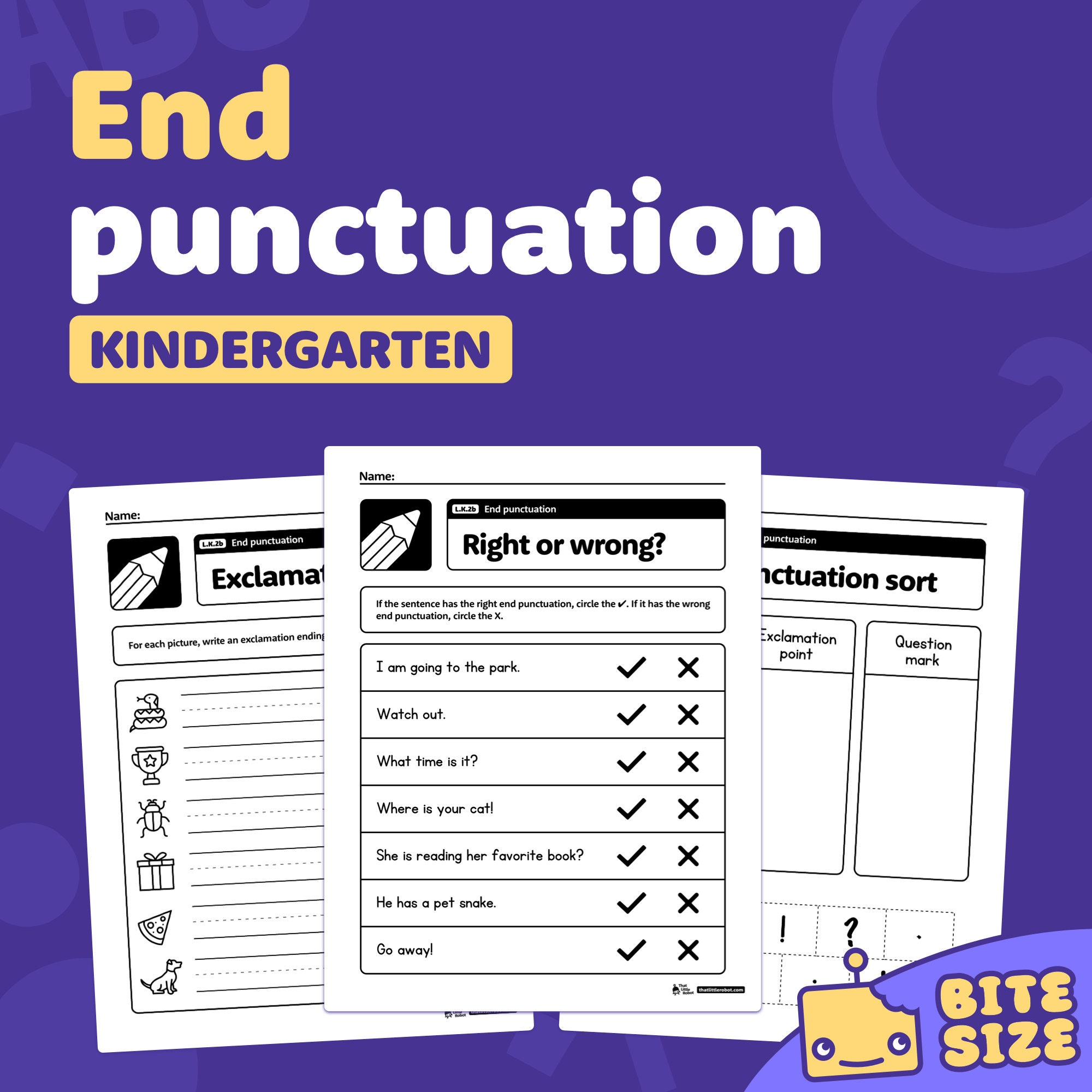 End Punctuation Worksheets & Centers Kindergarten Ending Punctuation ...