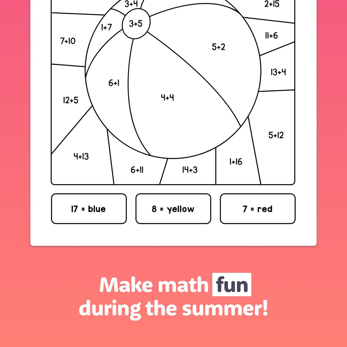 Summer Addition & Subtraction Coloring Pages | Kindergarten, 1st Grade ...