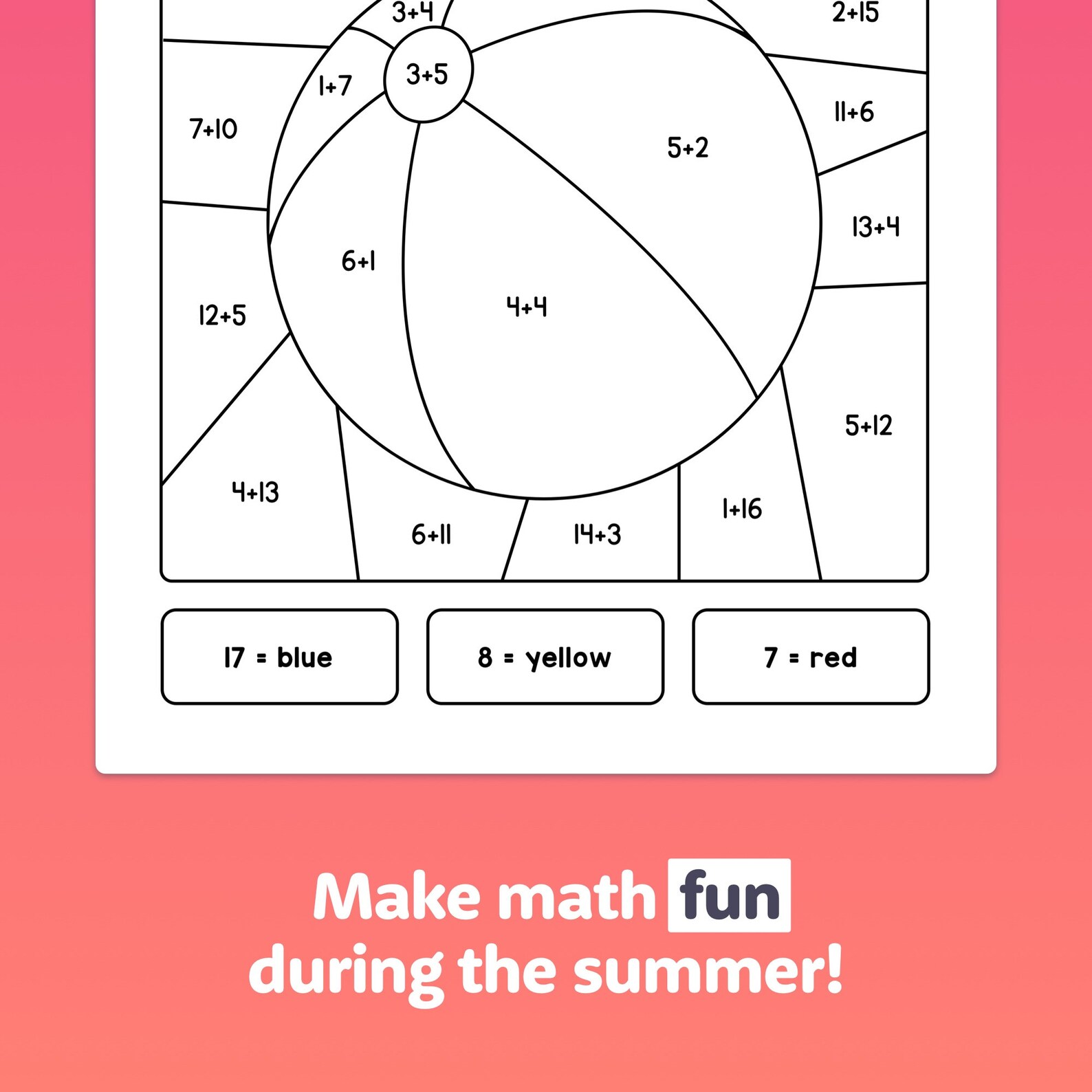 Summer Addition & Subtraction Coloring Pages | Kindergarten, 1st Grade ...