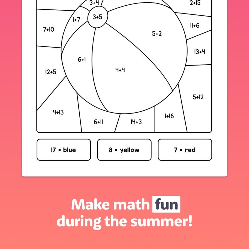 Summer Addition & Subtraction Coloring Pages | Kindergarten, 1st Grade ...