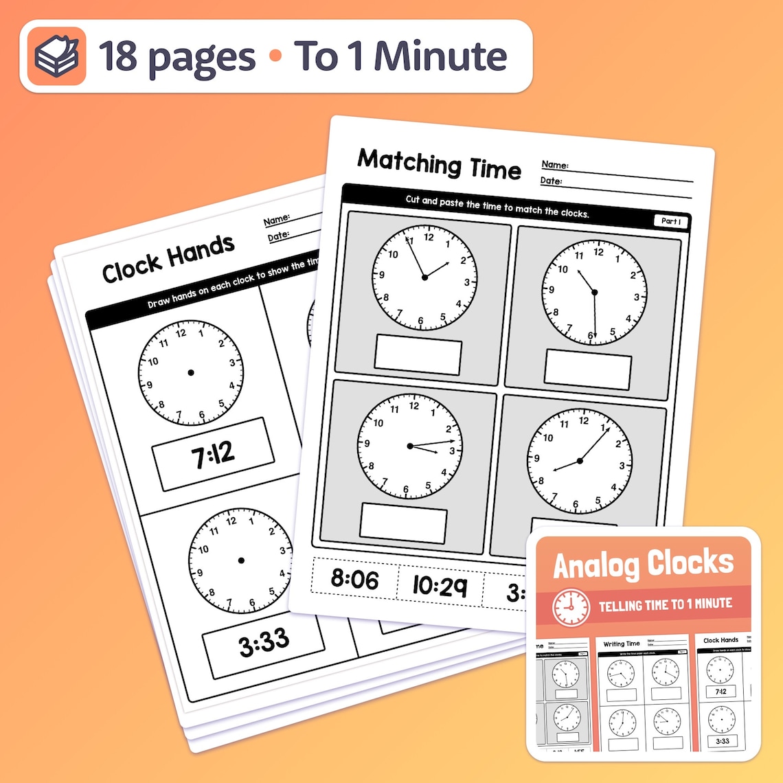No Prep Analog Clocks Bundle | 1st, 3rd, 2nd Grade Telling Time Worksheets | Reading Analog ...