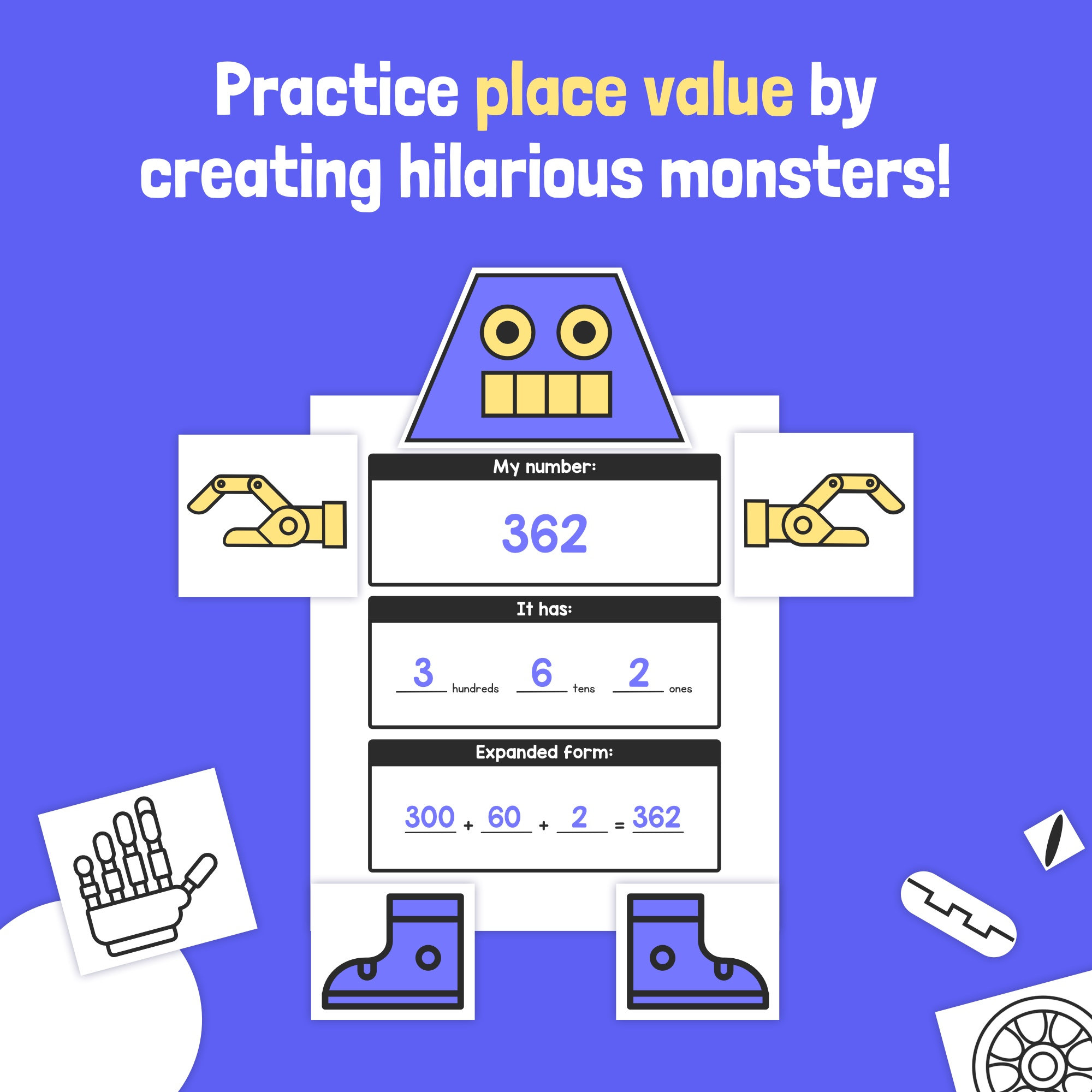 Place Value Craft | Robot Place Value Activity, Expanded Form Place ...