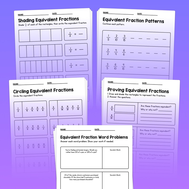 No Prep Equivalent Fractions Worksheets | Fraction Activities — 3rd ...