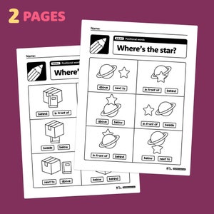 Positional Words Worksheets | Kindergarten Math Centers, Relative ...