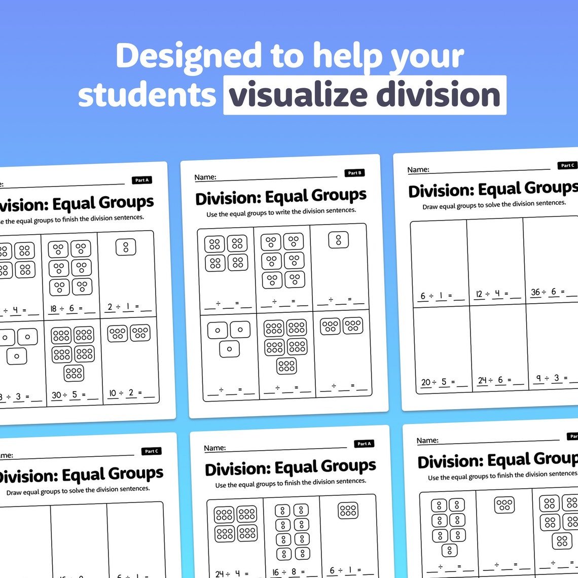 Equal Groups Division Worksheets| 2nd, 4th, 3rd Grade Division Practice ...