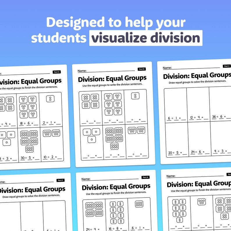 Equal Groups Division Worksheets| 2nd, 4th, 3rd Grade Division Practice ...