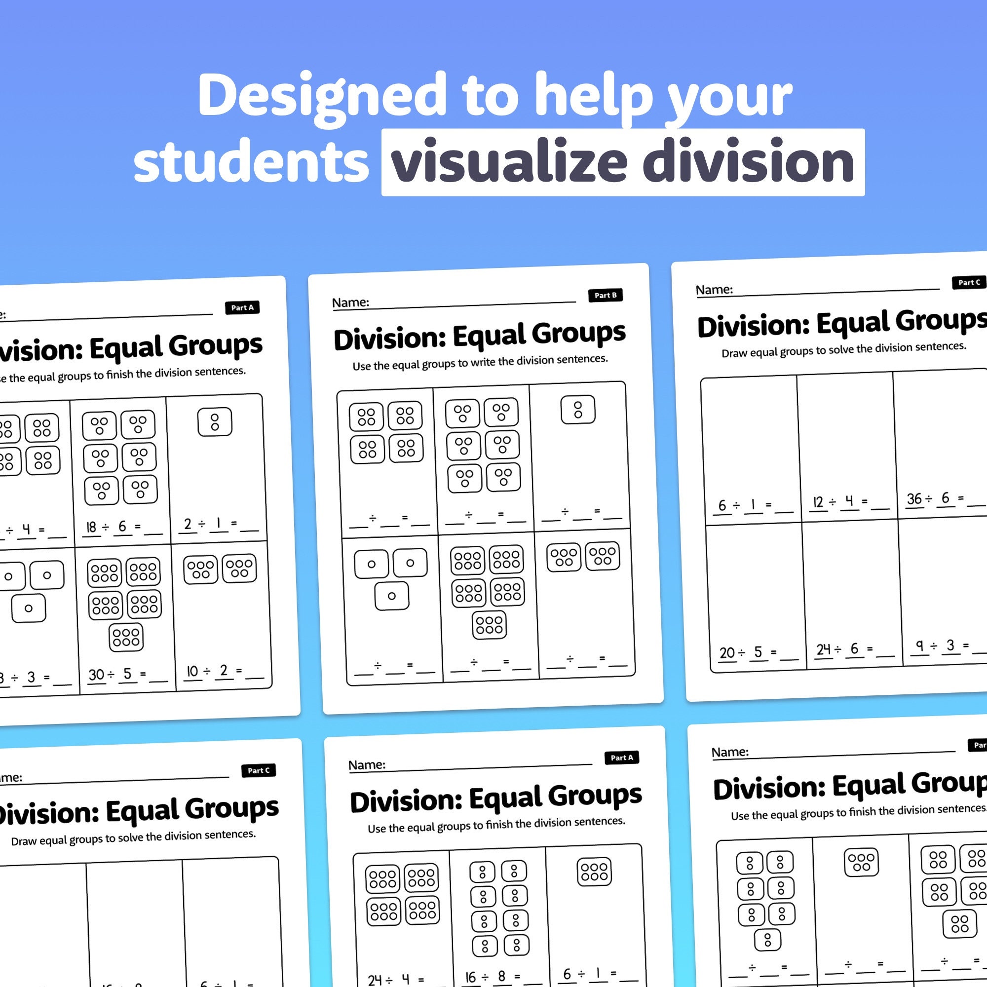 Equal Groups Division Worksheets| 2nd, 4th, 3rd Grade Division Practice ...