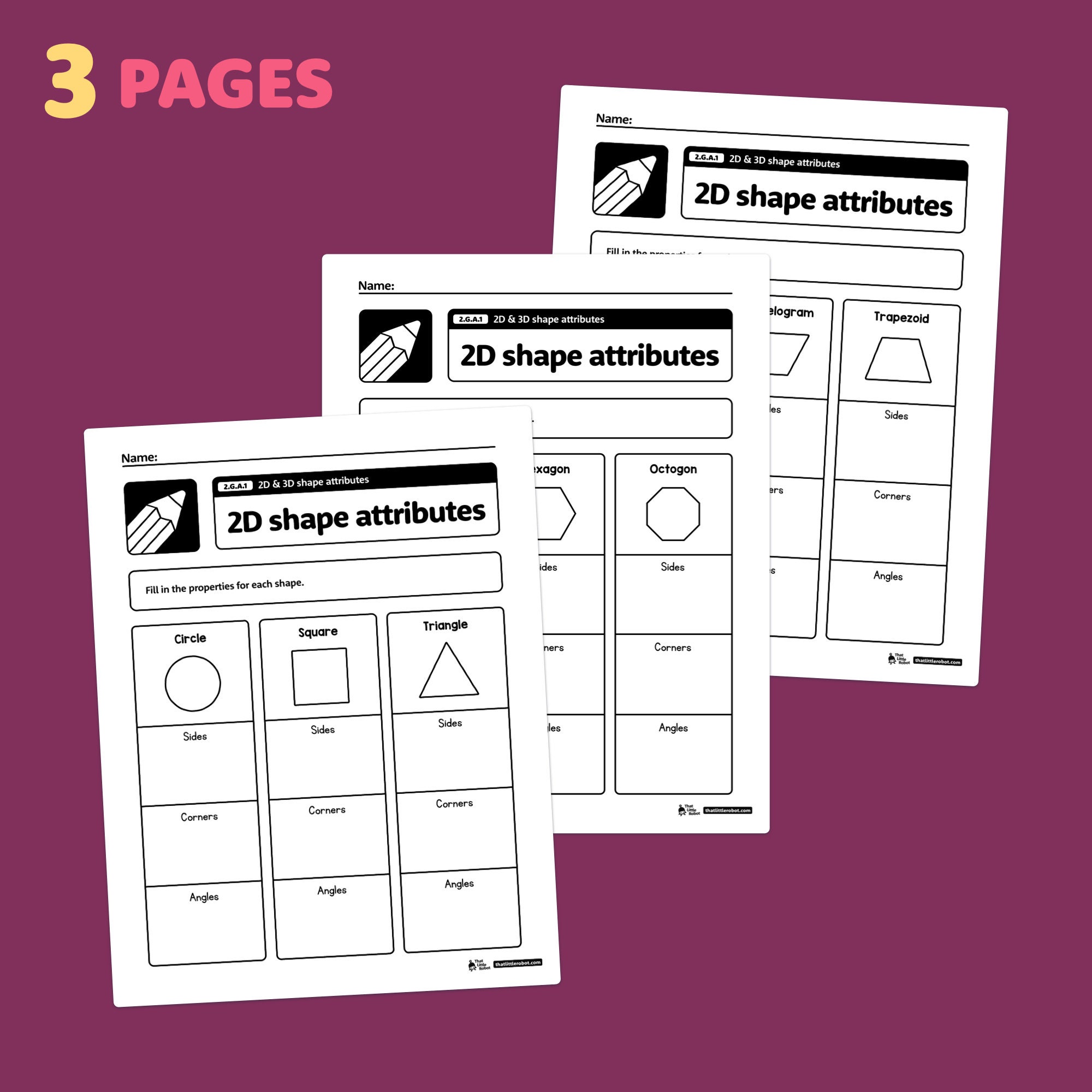 2d & 3d Shape Attributes Worksheets | 2nd Grade Math Centers and ...