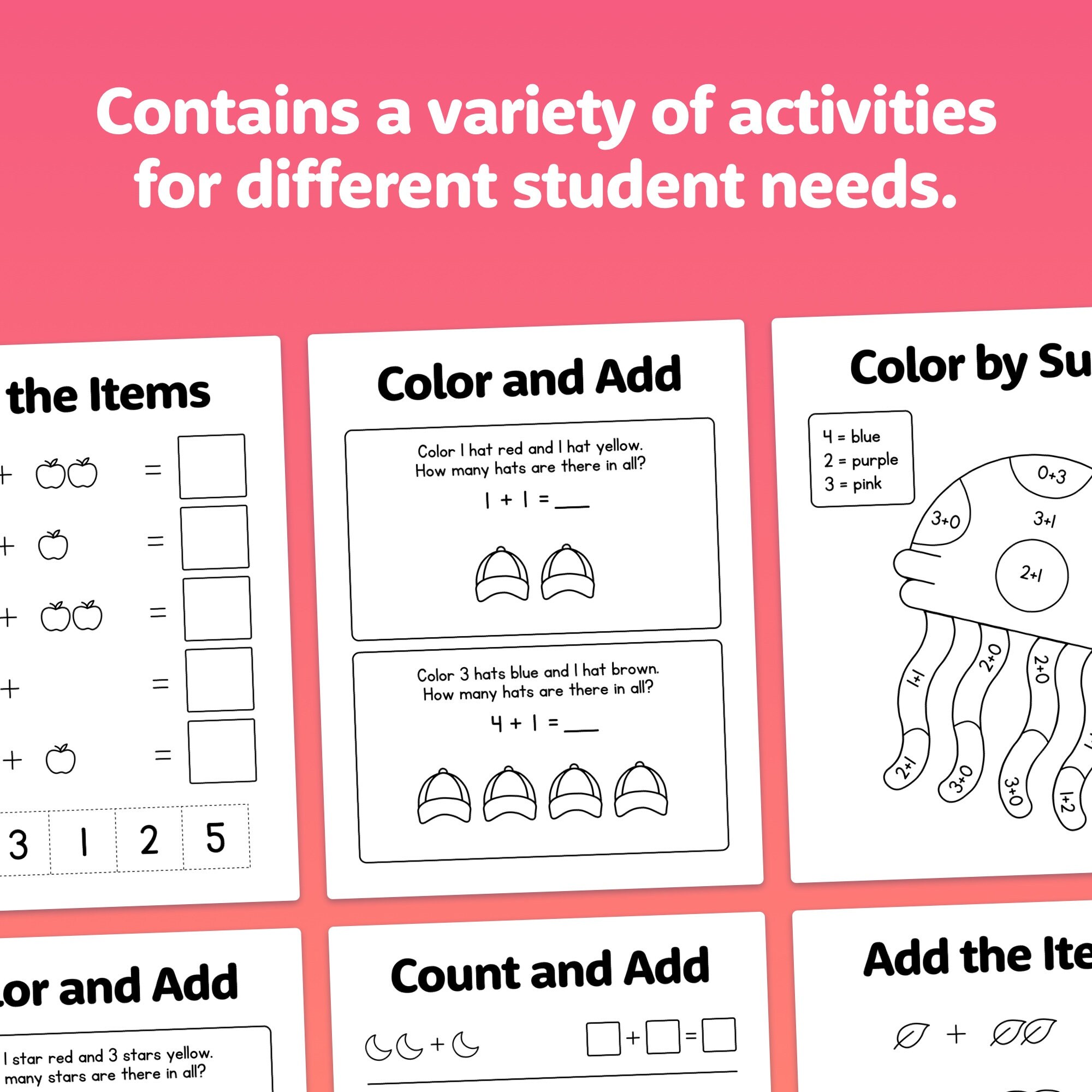 Addition Within 5 Worksheets Kindergarten Addition Worksheets, Pre-k ...