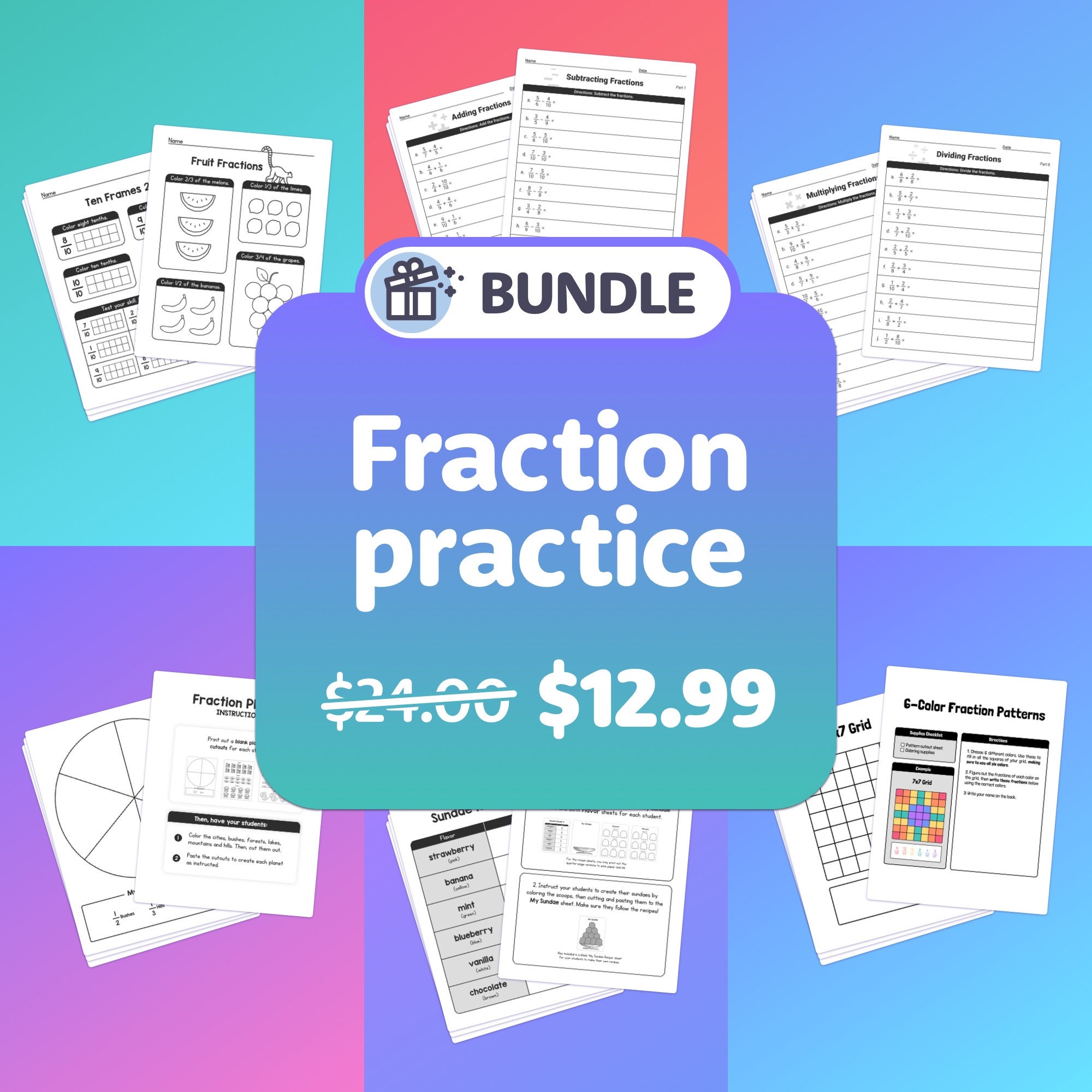 No Prep Fractions Bundle | 2nd, 3rd, 4th Grade Fraction Worksheets ...