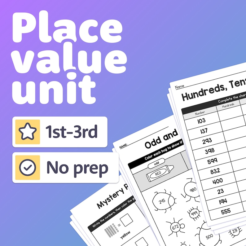 No Prep Place Value Unit | 1st, 2nd, 3rd Grade Place Value Worksheets ...