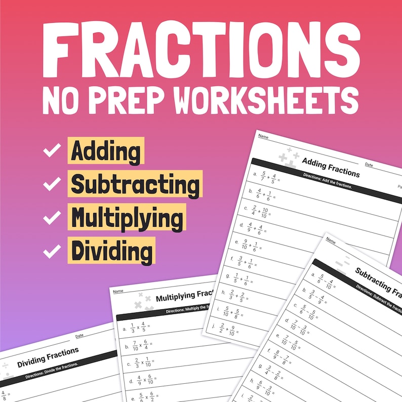 Fraction Worksheets – 4th & 5th Grade / Adding Fractions, Subtracting ...