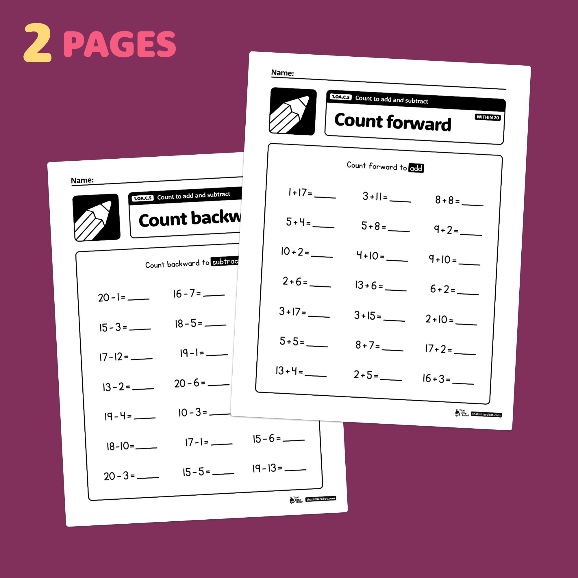 1st Grade Counting Forward and Back to Add and Subtract Worksheets | 1 ...