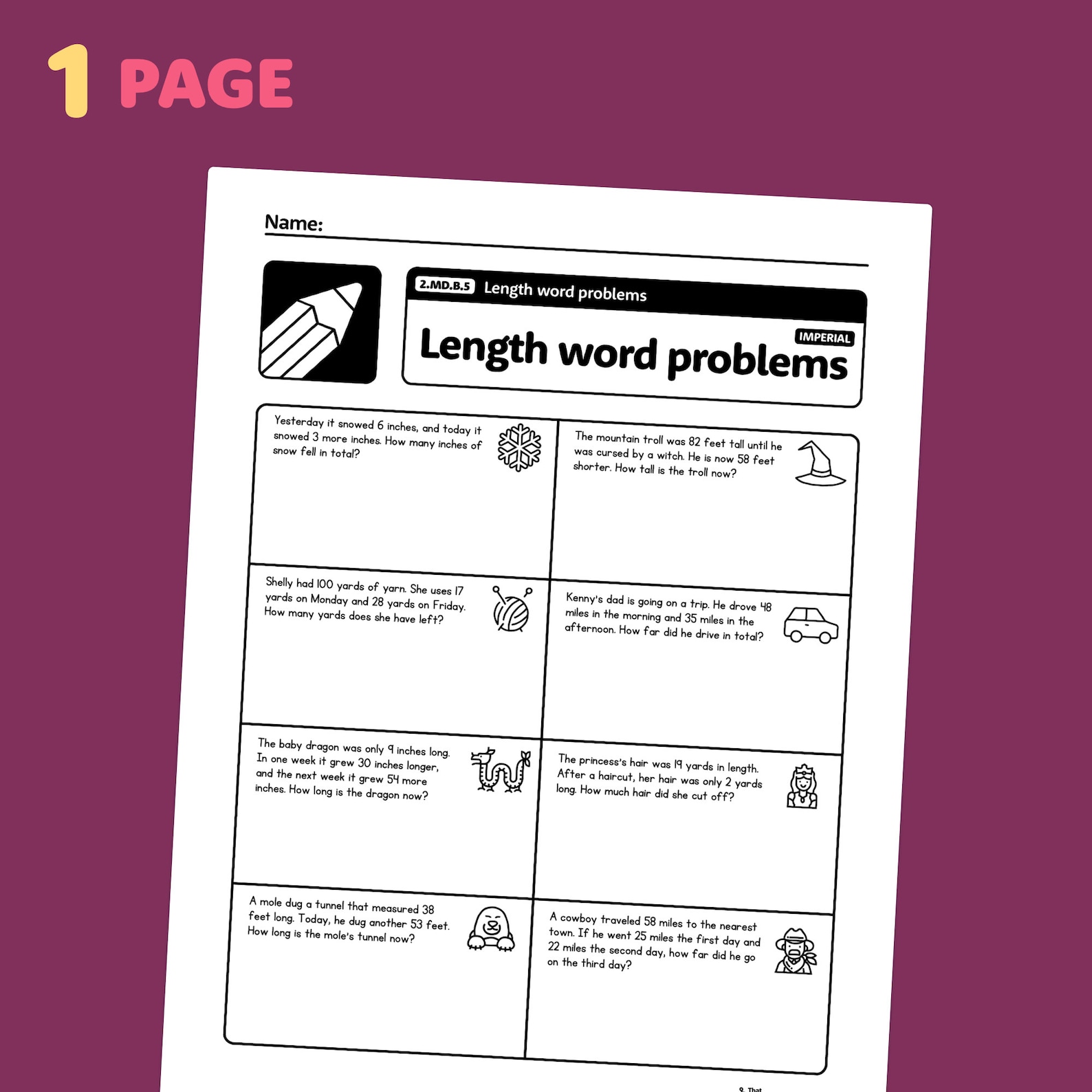 Length Word Problems Worksheets | 2nd Grade Math Centers and ...
