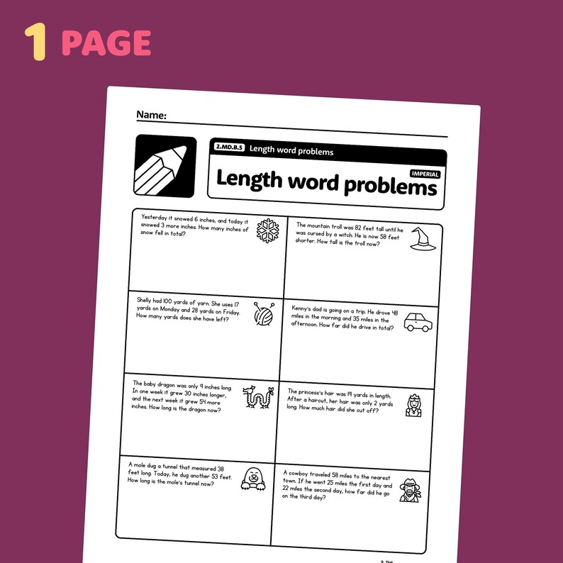Length Word Problems Worksheets | 2nd Grade Math Centers and ...
