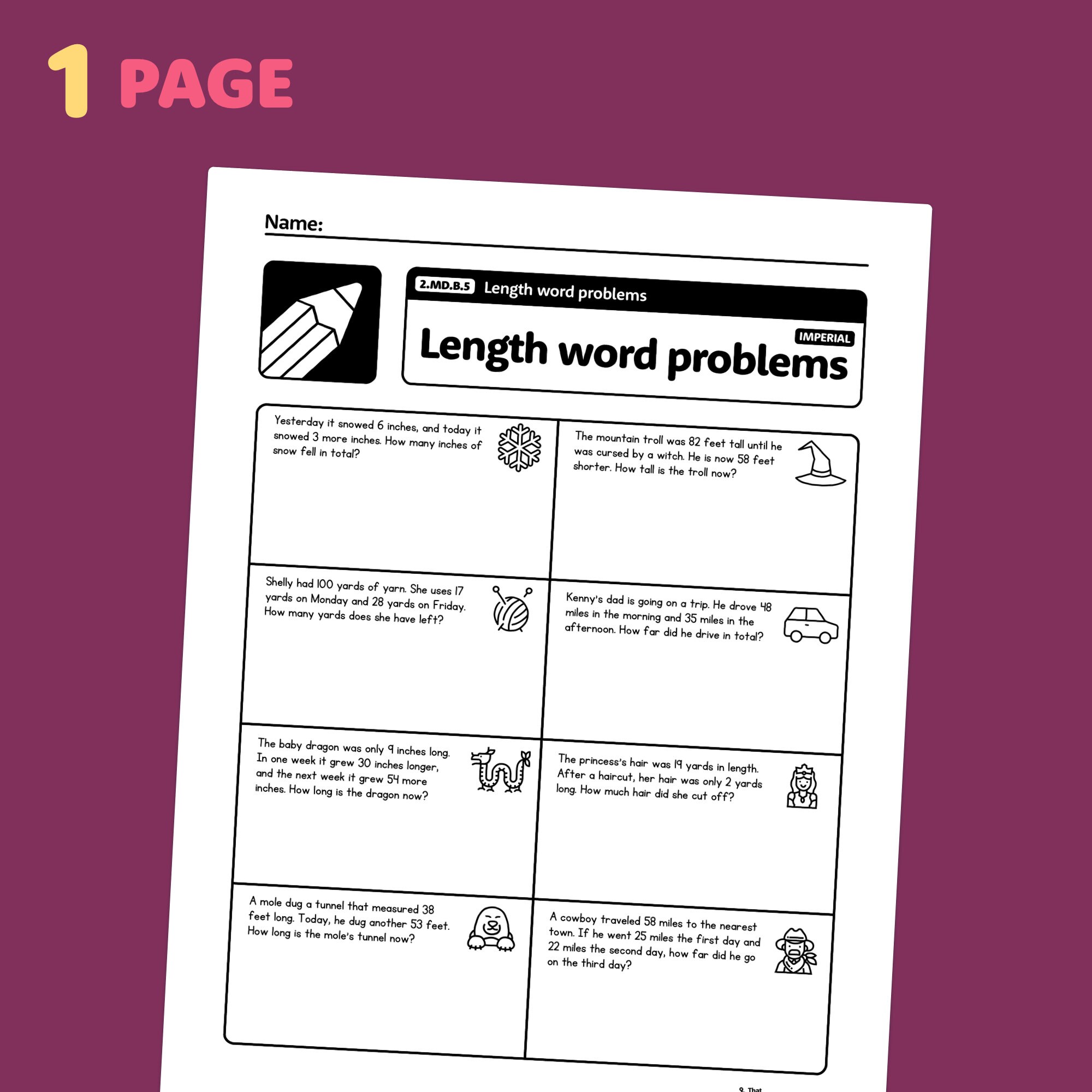 Length Word Problems Worksheets | 2nd Grade Math Centers and ...