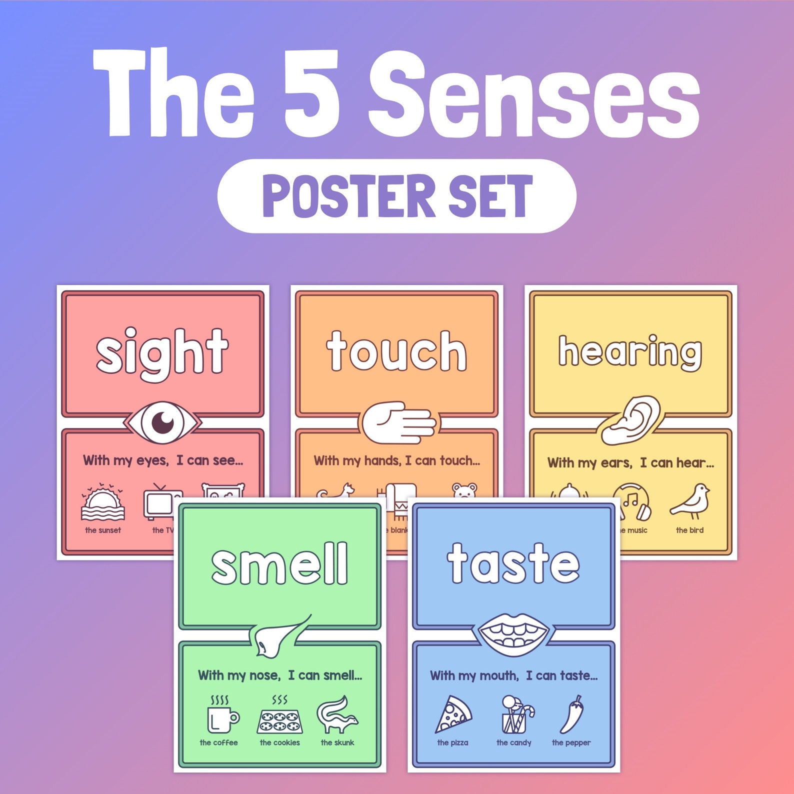 5 Senses Posters | K, 1st, 2nd Grade Five Senses Bulletin Board Decor ...