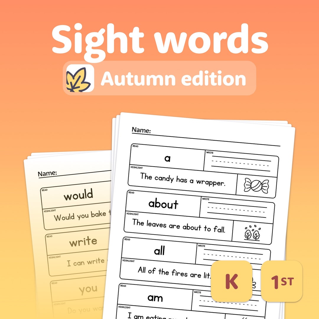 Autumn Sight Words Worksheets | Thanksgiving & Fall ELA Vocabulary ...