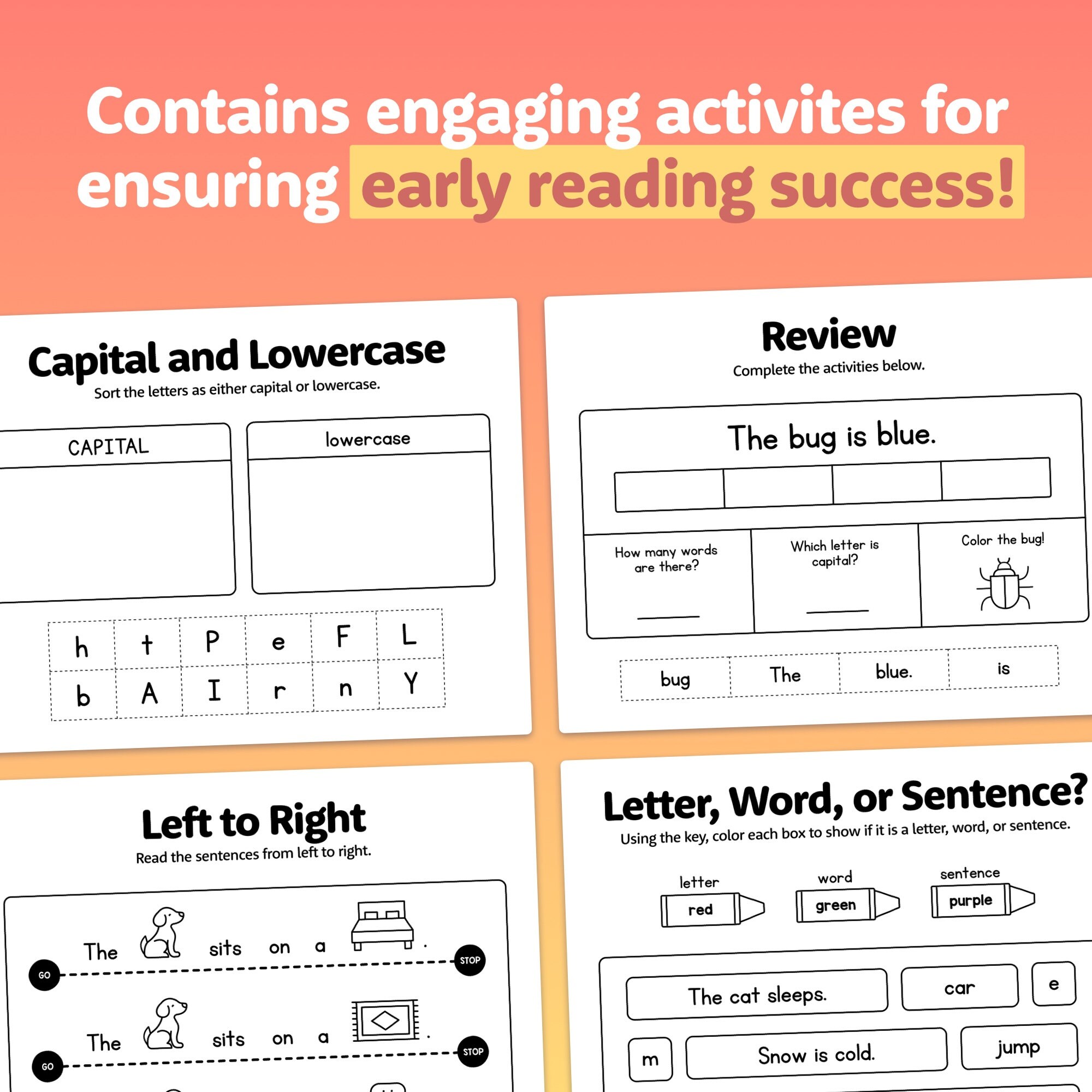 Concepts of Print Worksheets | Kindergarten Pre-reading Activities, 1st ...