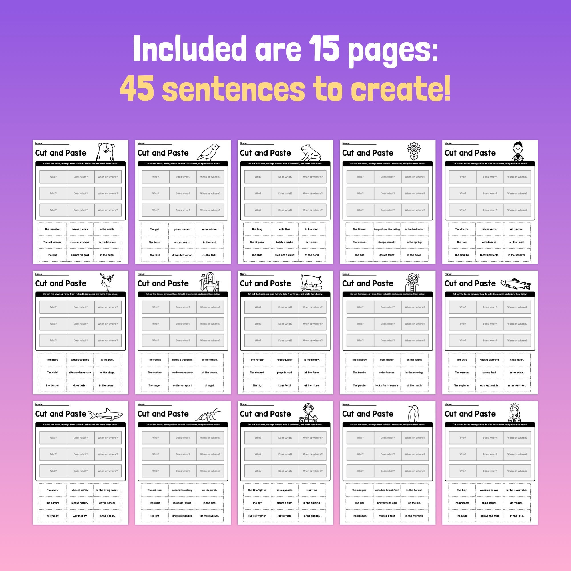 Super Sentence Writing Worksheets | Kindergarten, 1st, 2nd Grade ...