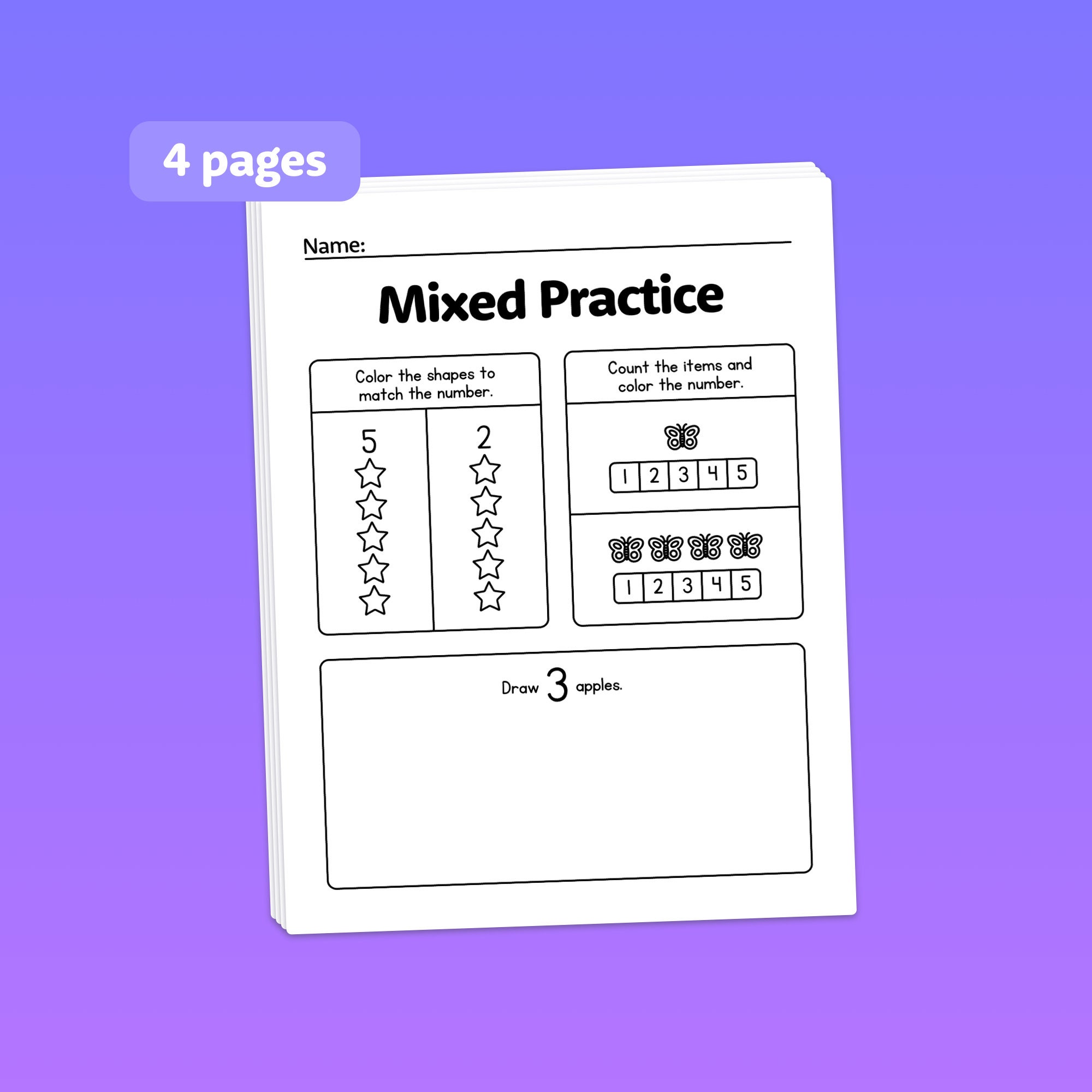 Counting Sets to 5 Kindergarten Counting & Cardinality Worksheets ...