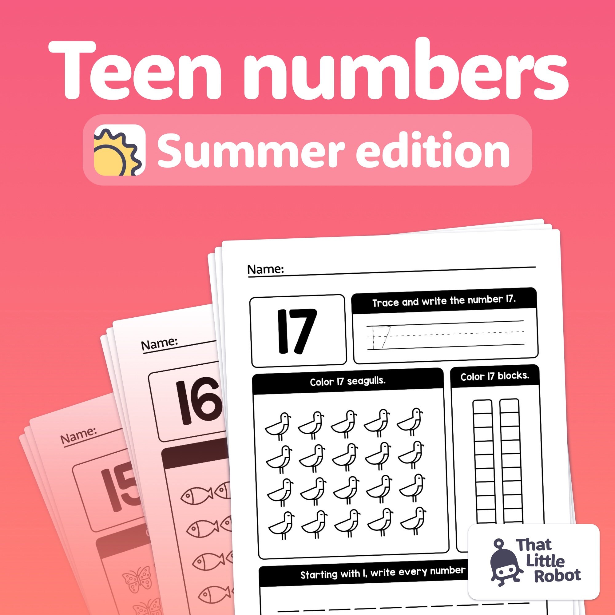 Summer Teen Number Worksheets | Summer Kindergarten Math Activities ...