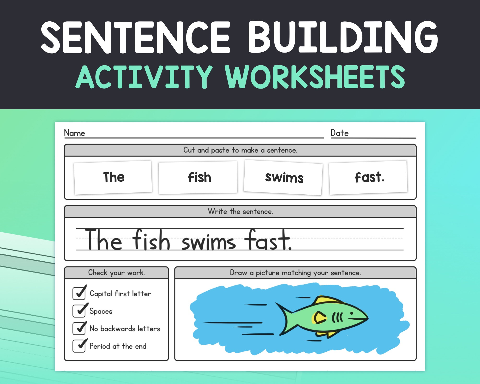 Sentence Building Printable Kindergarten & 1st Grade Cut and - Etsy