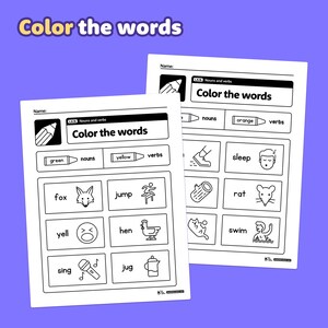 Nouns & Verbs Worksheets and Activities | Kindergarten ELA Language ...