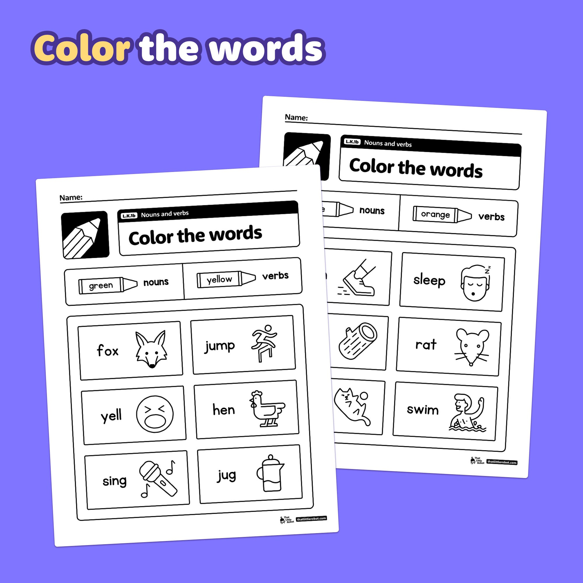 Nouns & Verbs Worksheets and Activities | Kindergarten ELA Language ...