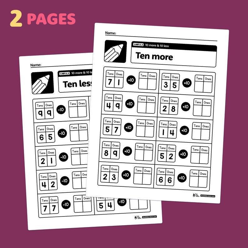 10 More and 10 Less Worksheets | 1st Grade Place Value Math, Mentally ...