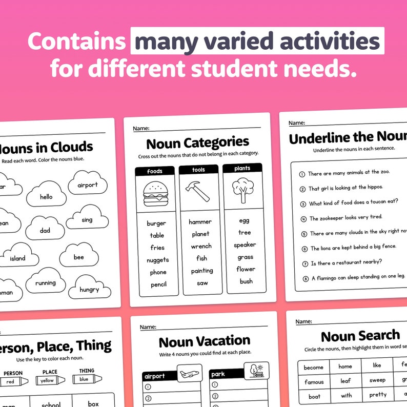 Common Nouns Worksheets | Person, Place, Thing | 1st Grade Noun ...