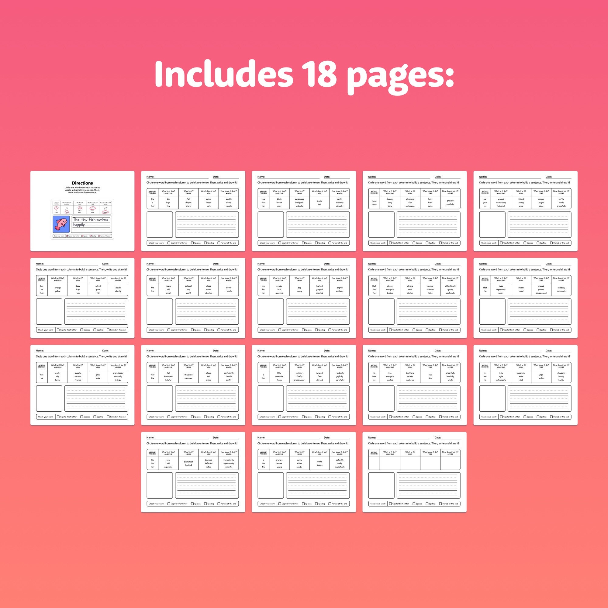 Summer Sentence Building Worksheets | 1st & 2nd Grade Summer Writing ...