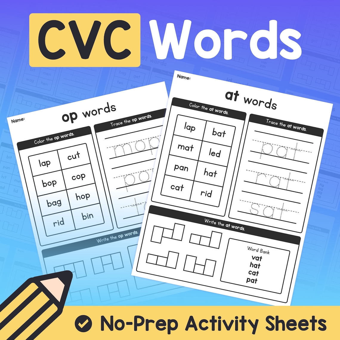 CVC Words Worksheets | No Prep CVC Word Family Activities ...