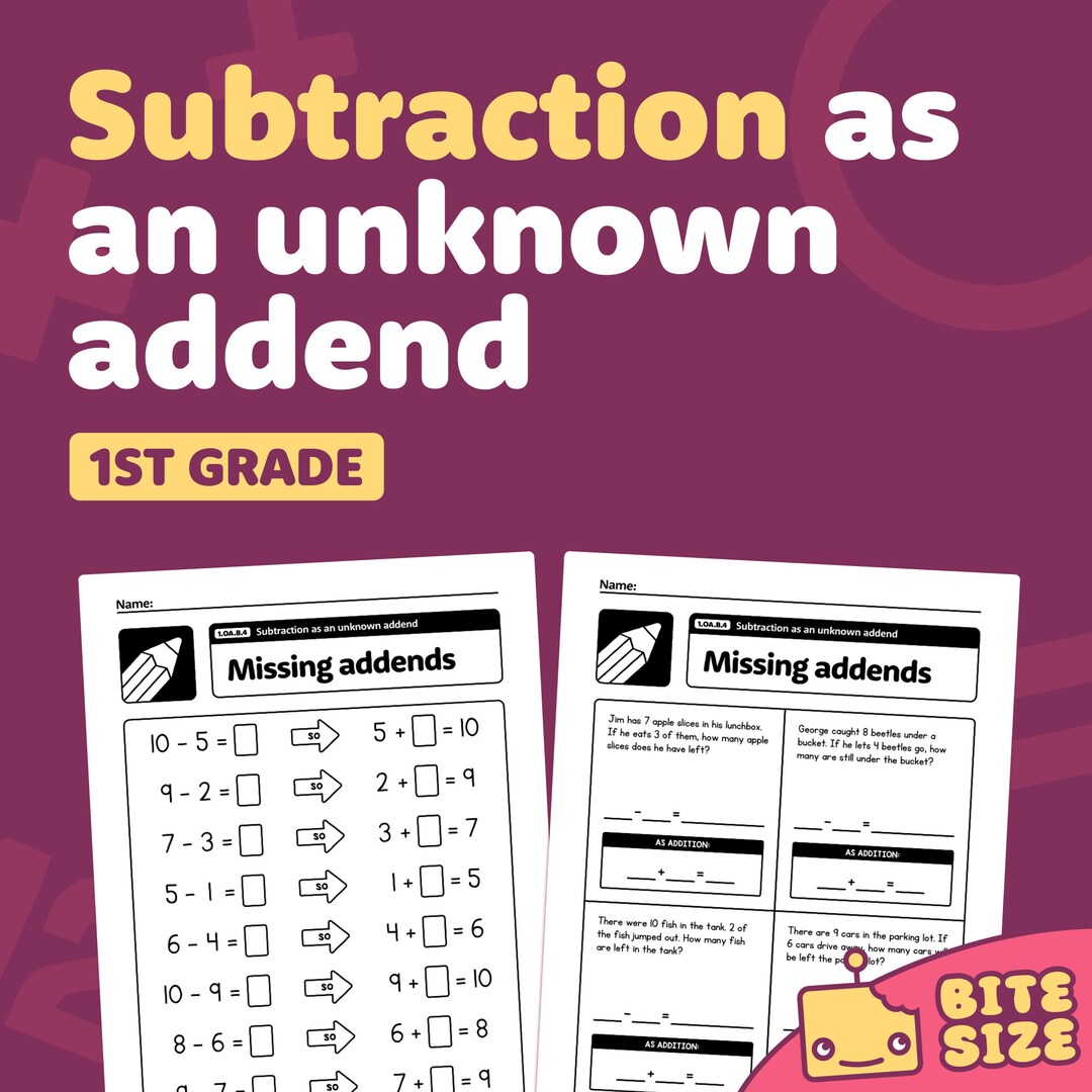 1st Grade Subtraction as an Unknown Addend Problem Worksheets | 1.OA.B ...