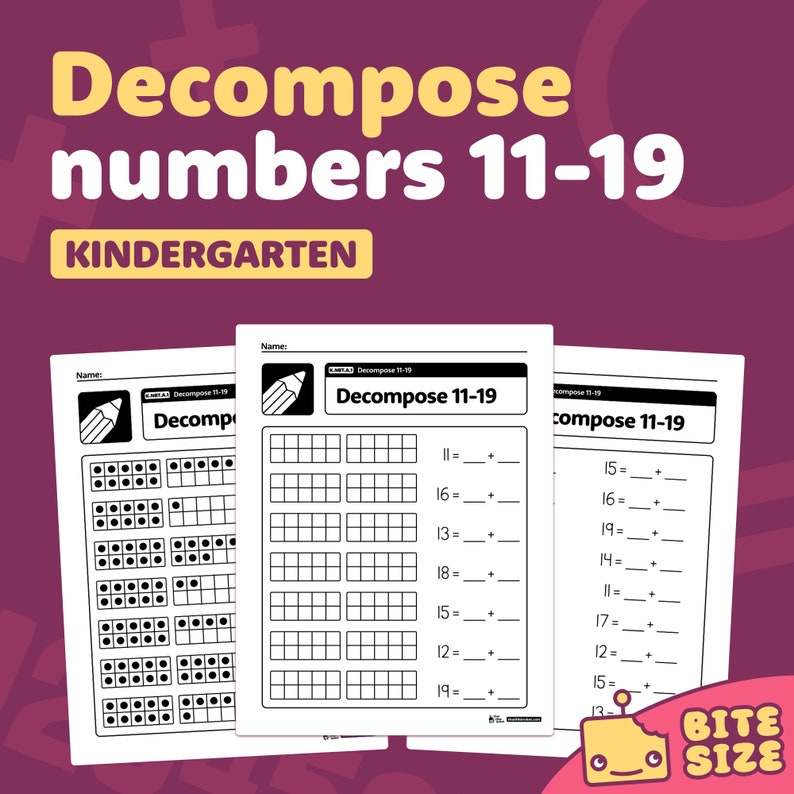 Decompose Numbers 11-19 Worksheets | Kindergarten Math Centers ...