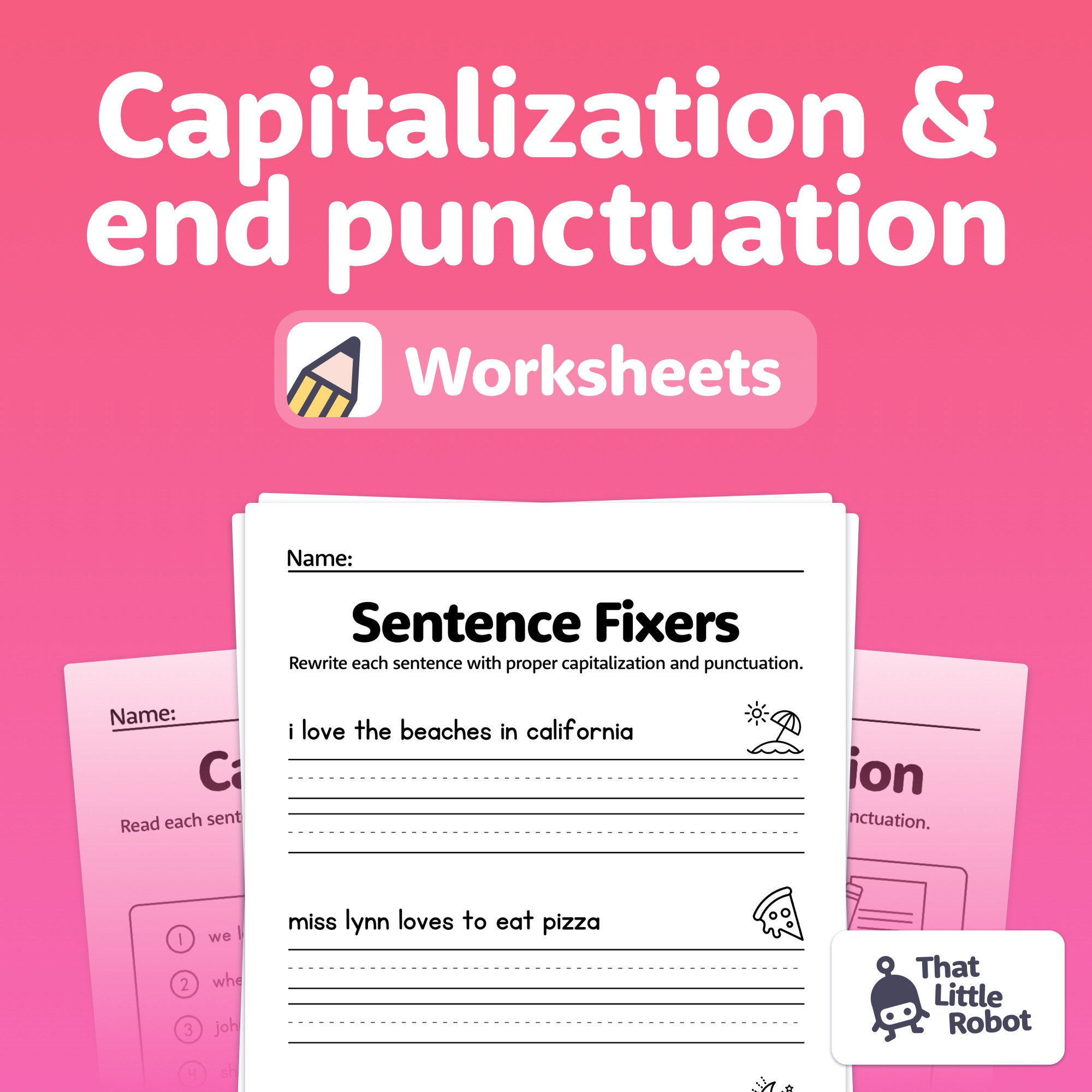 Capitalization & End Punctuation Worksheets | No Prep 1st and 2nd Grade ...