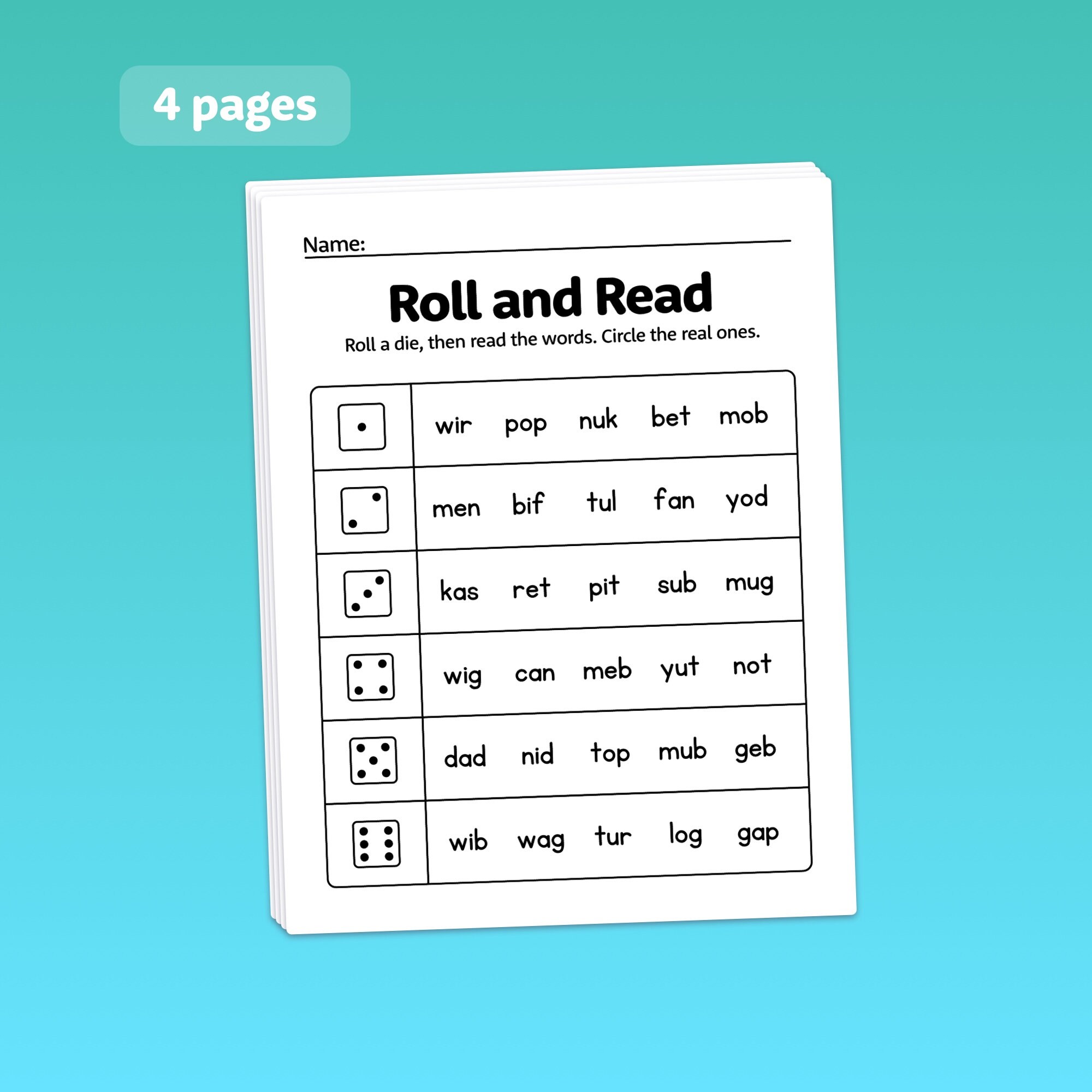 Real or Nonsense Words Worksheets 1st Grade & Kindergarten CVC Words ...