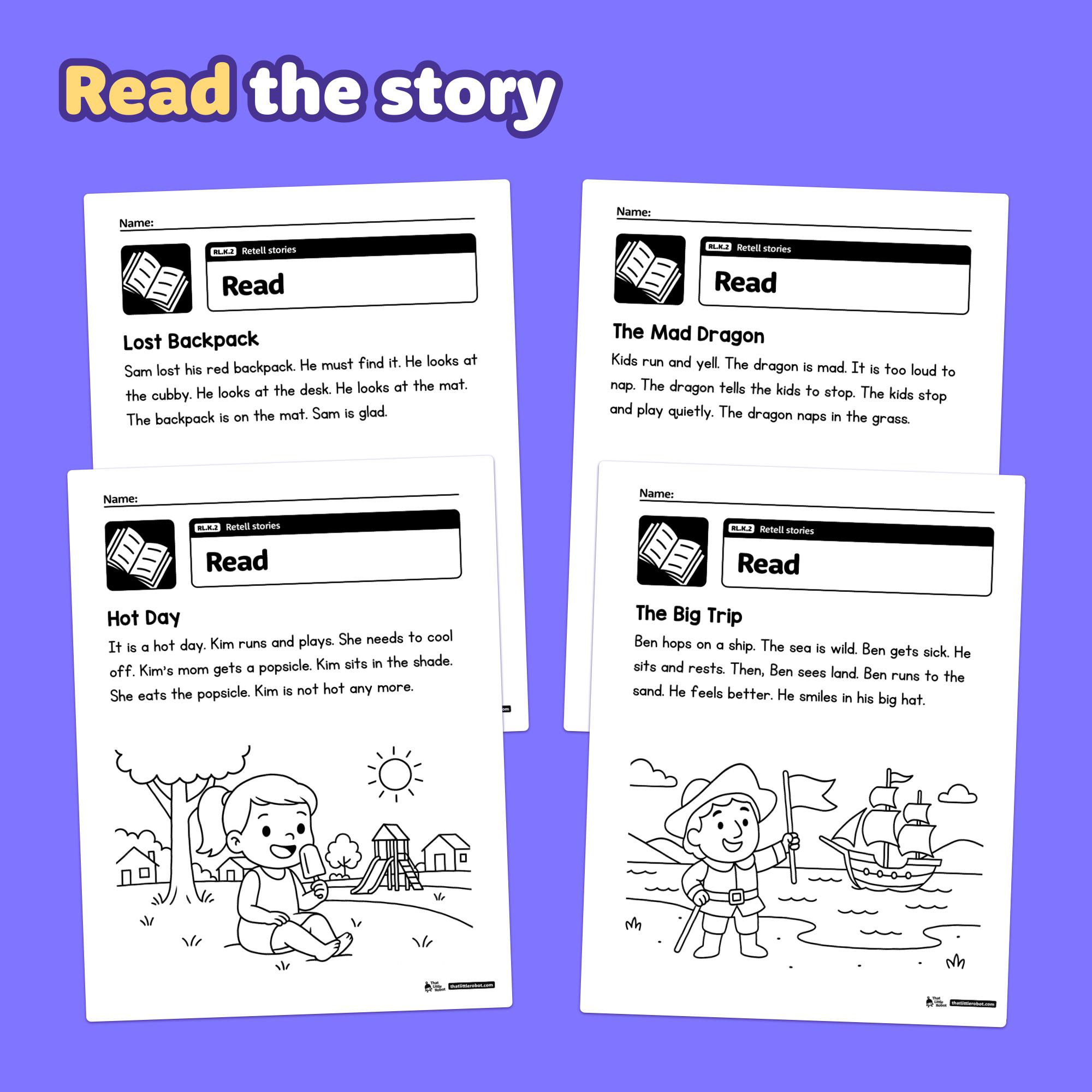 Kindergarten Retell Stories Worksheets | Differentiated Reading ...