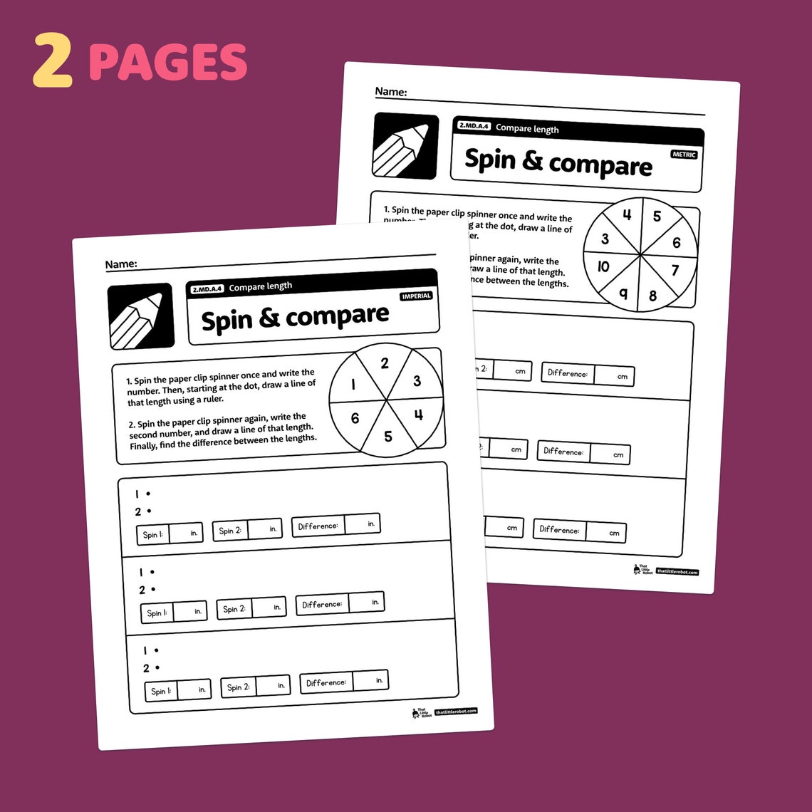 Compare Length Worksheets | 2nd Grade Math Centers and Measurement ...