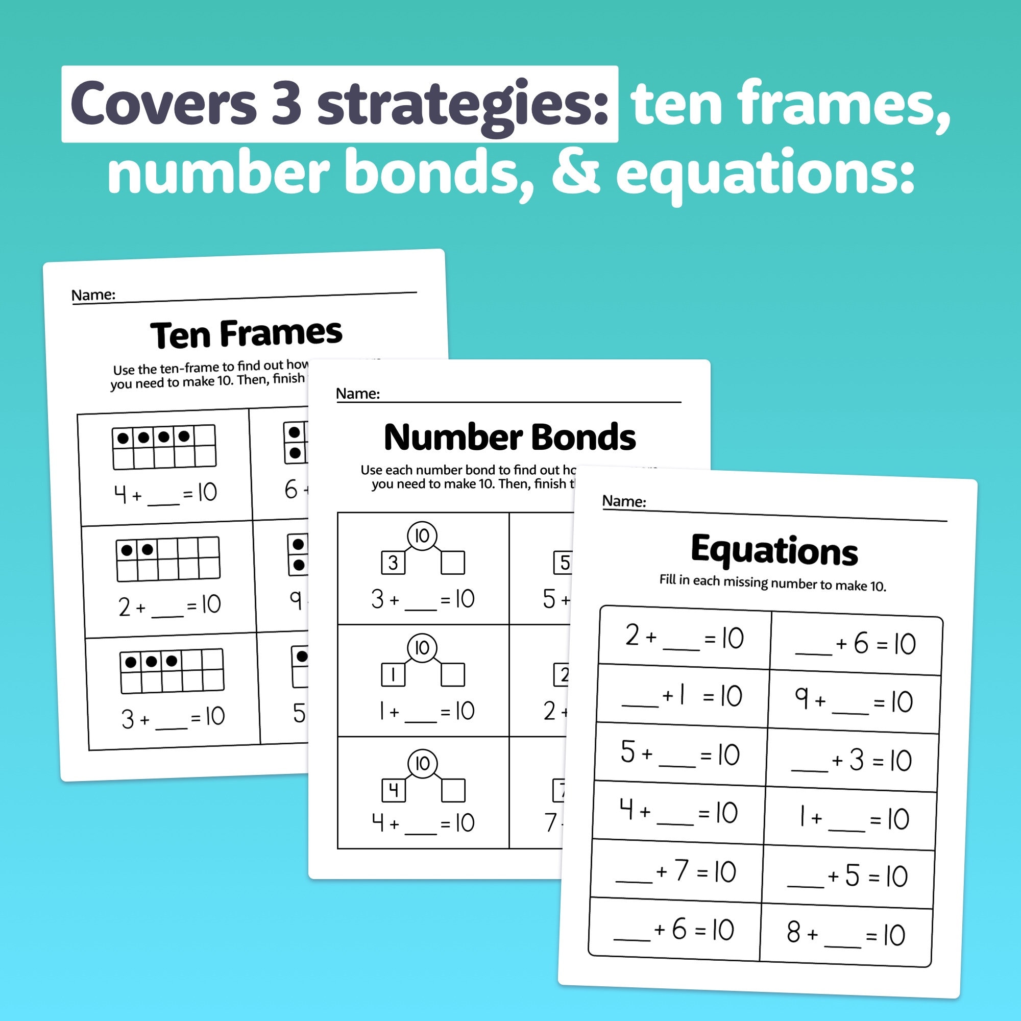 Make a Ten Strategy for Addition Worksheets Kindergarten Addition, 1st ...