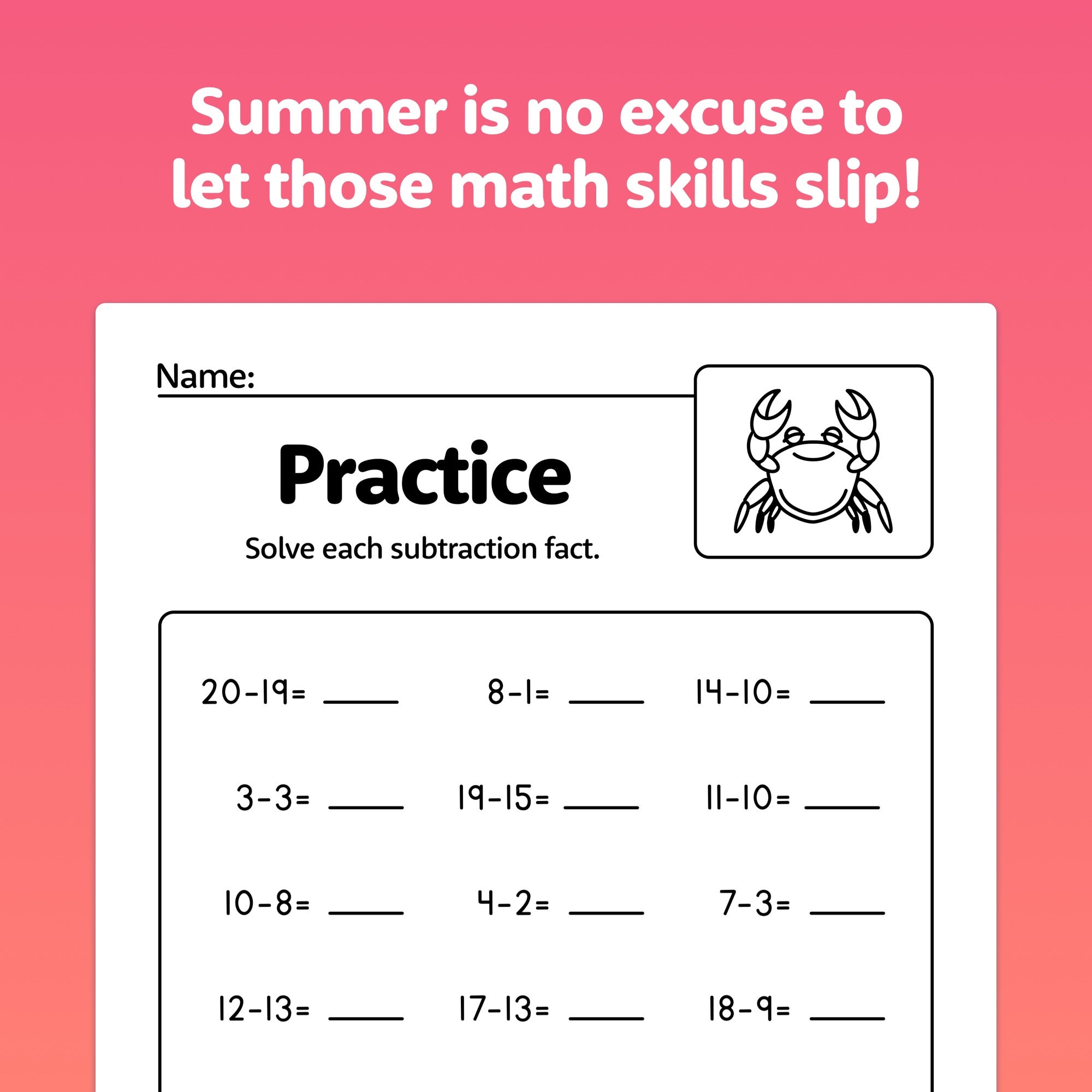 Summer Addition & Subtraction Within 20 Worksheets | Fun 1st Grade ...