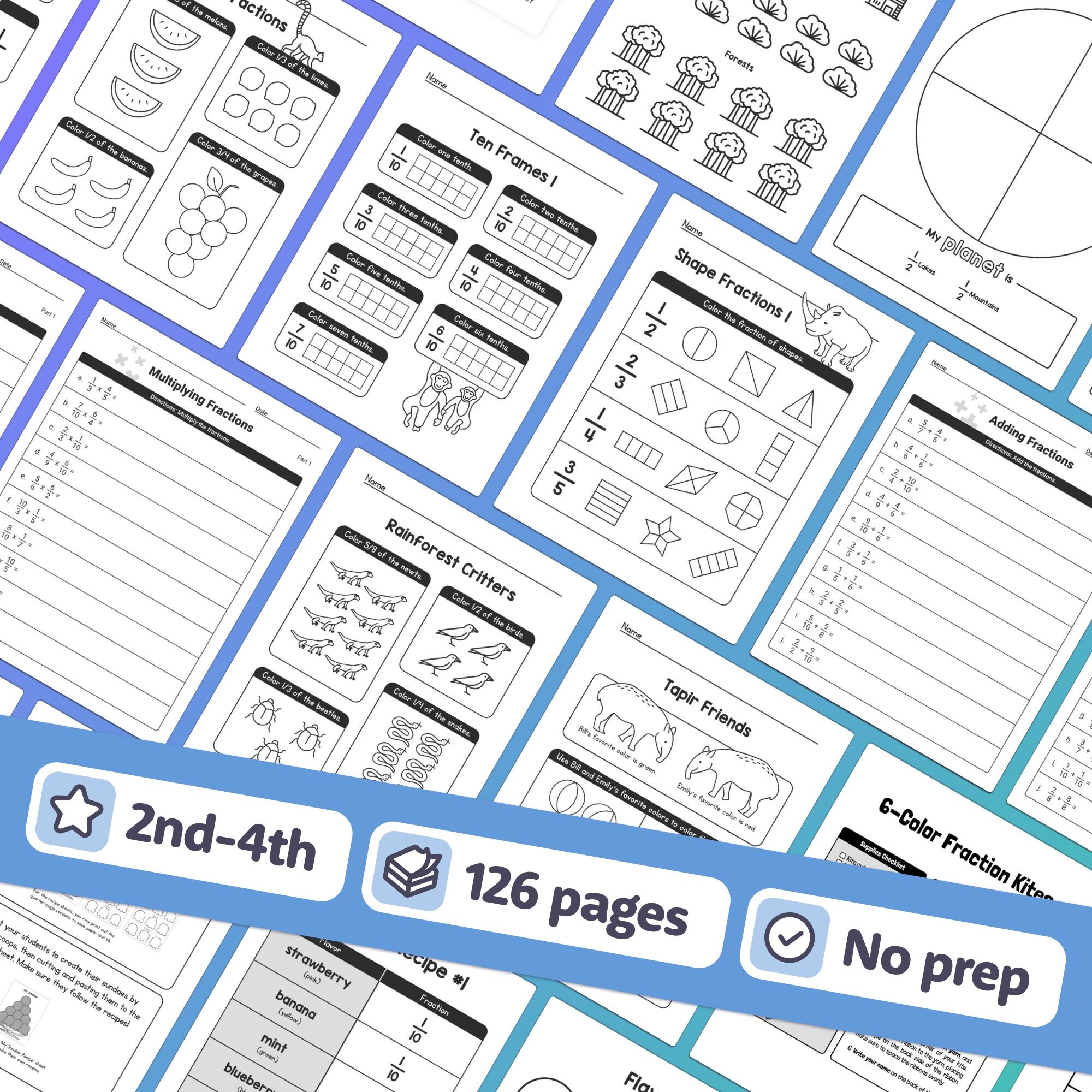 No Prep Fractions Bundle | 2nd, 3rd, 4th Grade Fraction Worksheets ...