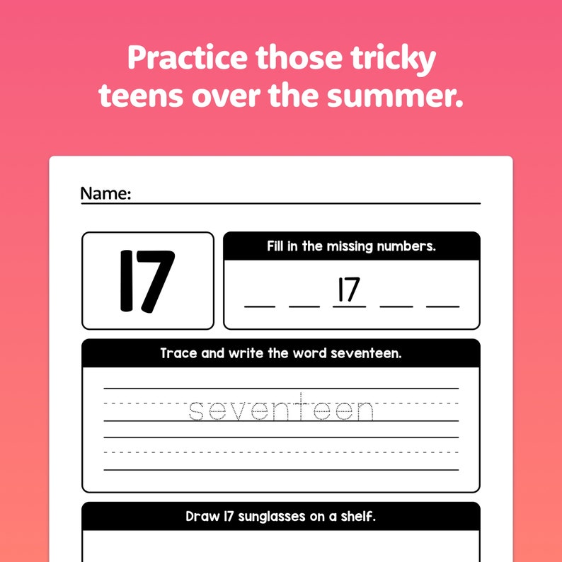 Summer Teen Number Worksheets | Summer Kindergarten Math Activities ...